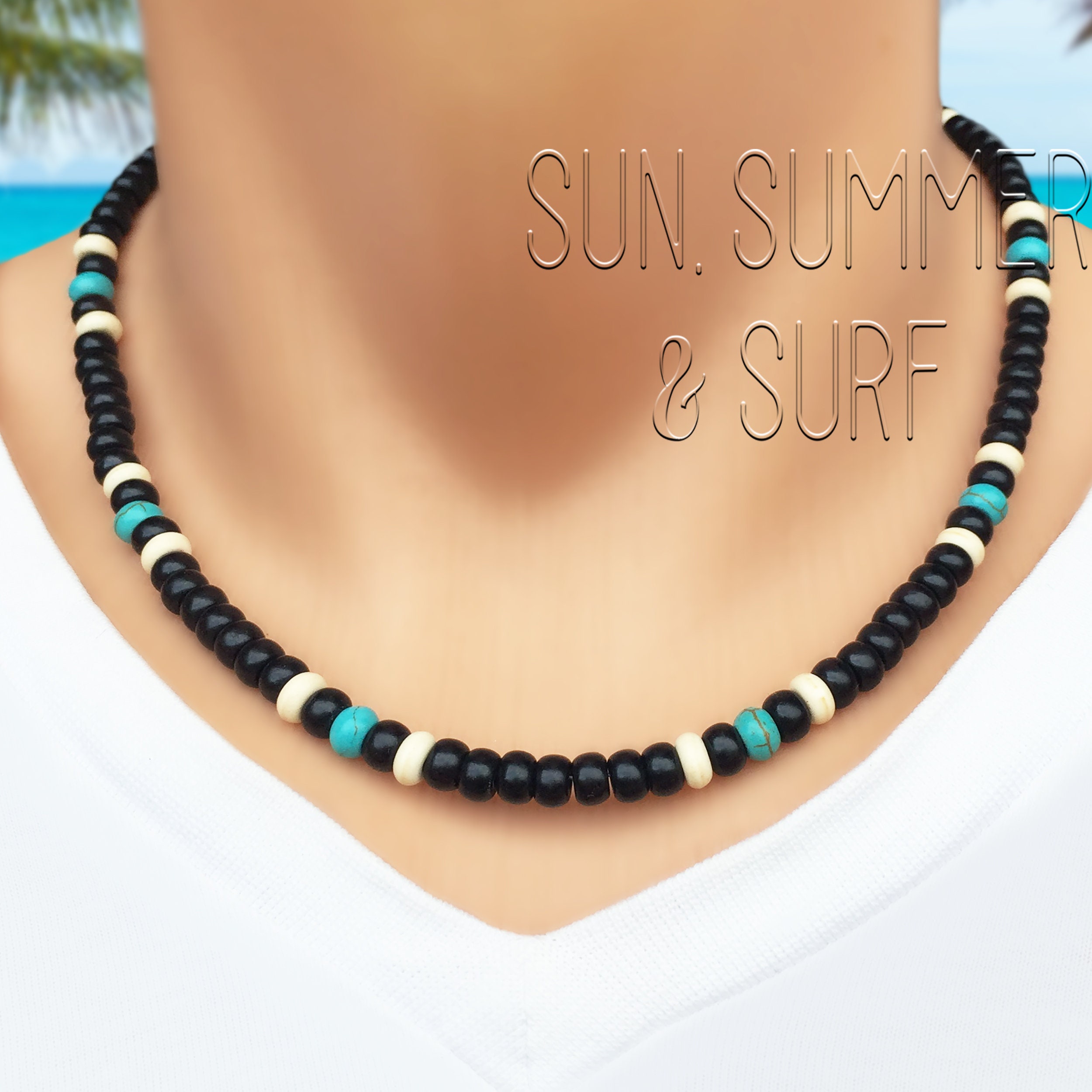 Mens Beaded Necklace Surf Necklace Boho Choker Surfer | Etsy