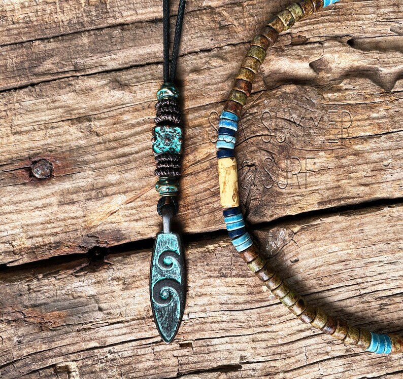 Set of 2 Surfer Necklaces - Surfboard Charm Necklace and Terracotta ...