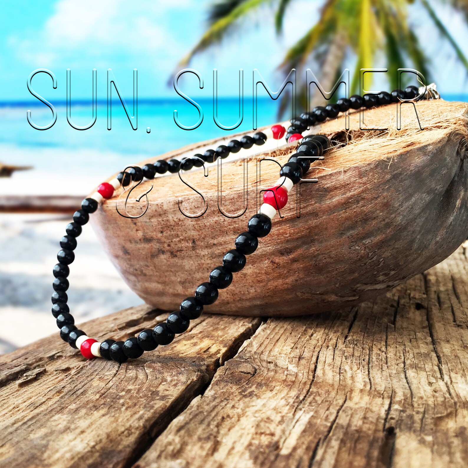 Surf Necklace Necklace for Men Surfer Style Necklace Onyx Jewelry Mens ...