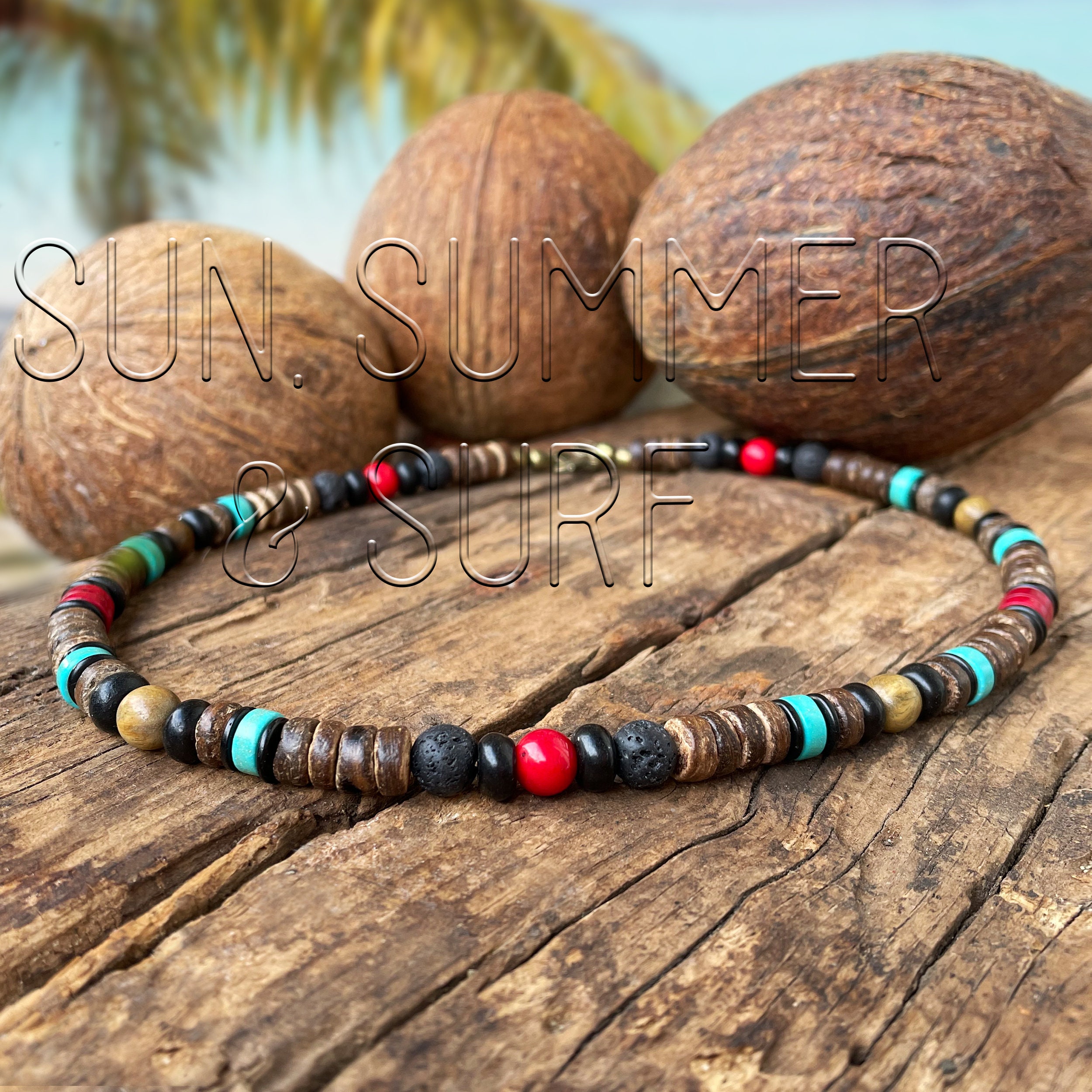 Surf Necklace Mens Bead Necklace Coconut Beads Necklace - Etsy UK