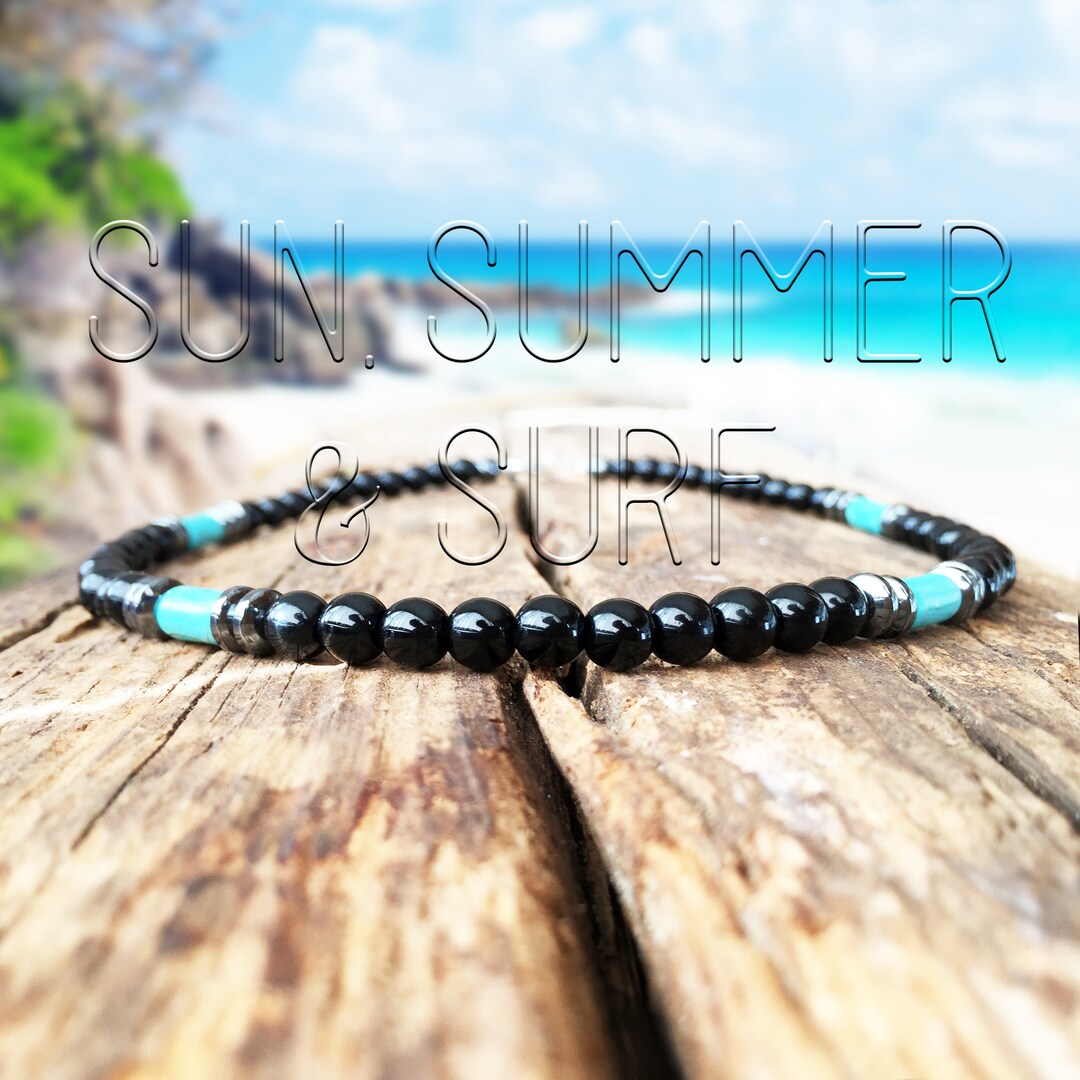 Men's Necklace - Surf Necklace - Surfer Style Necklace - Turquoise and ...