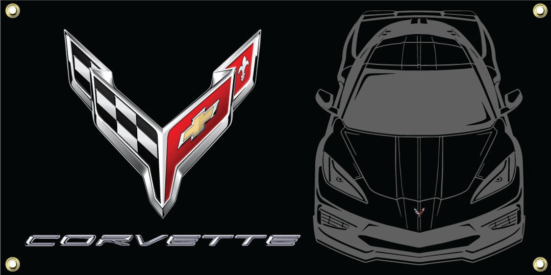 Black Corvette C8 Front Sillhouette Vinyl Wall Banner - Etsy