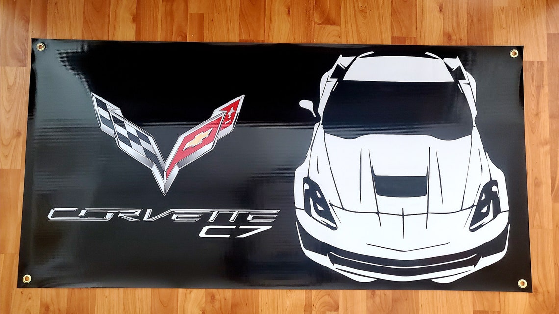 Corvette C7 Silhouette Flags Vinyl Wall Banner - Etsy