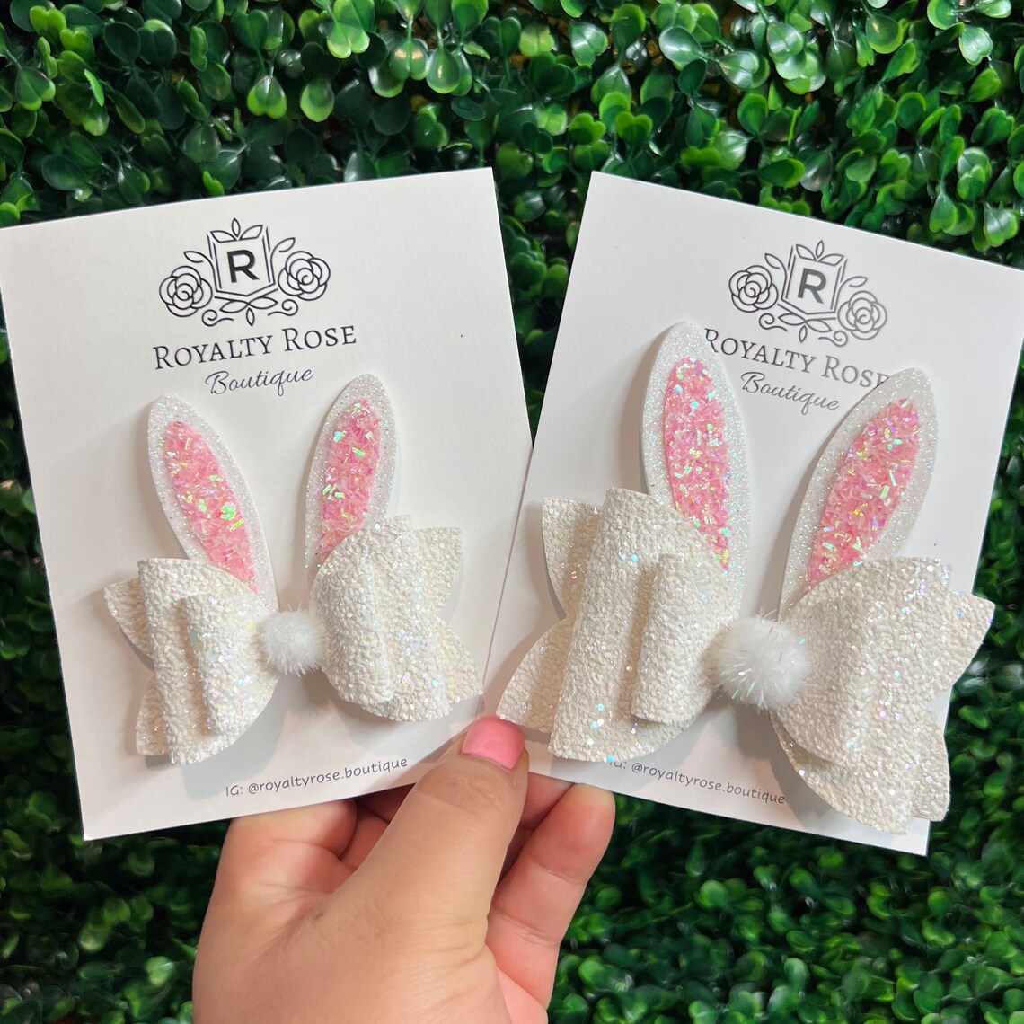 White Glitter Spring Easter Bunny Ears Hair Bow Easter Bunny - Etsy