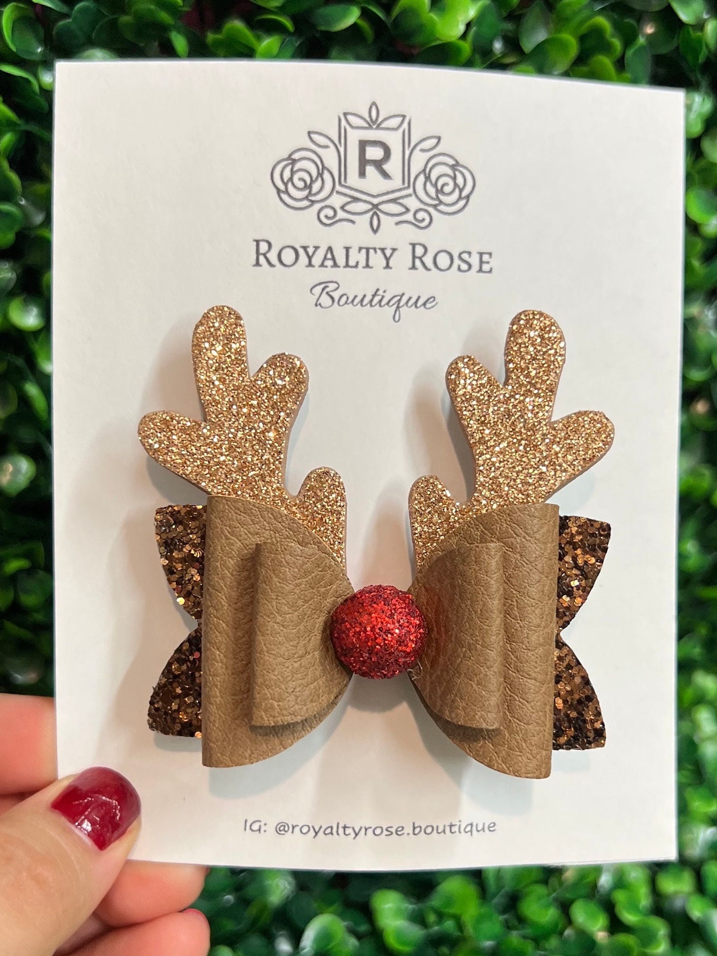 Brown Rudolph Reindeer Hair Bow Red Nose Reindeer Accessory - Etsy