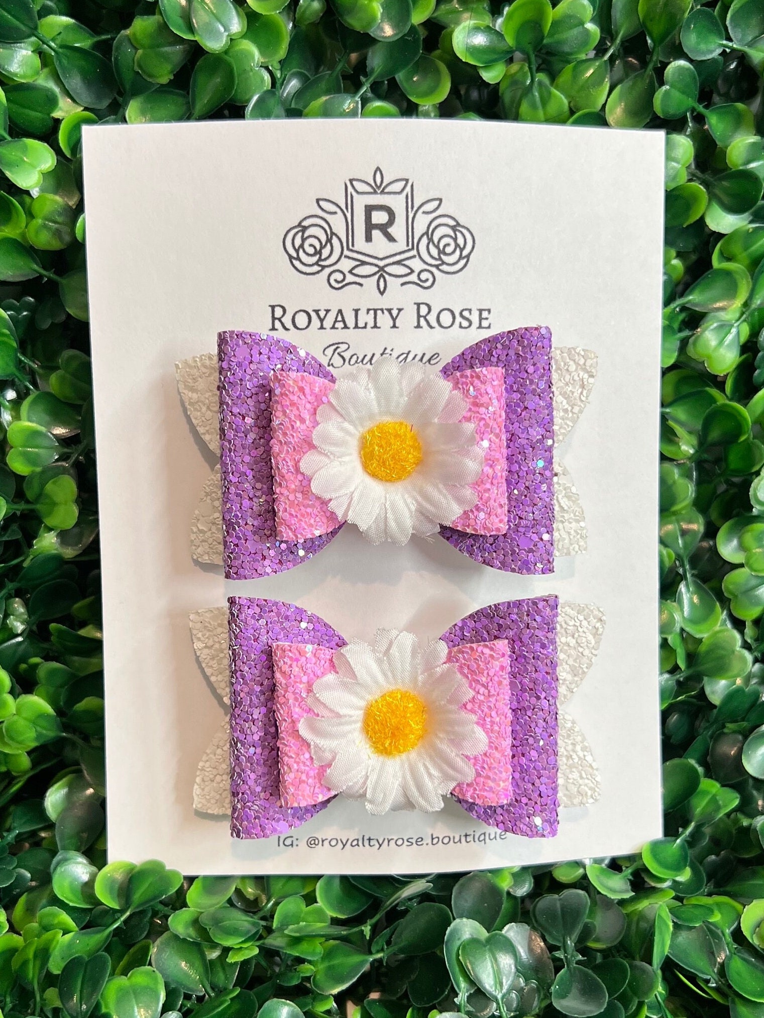 Purple & Pink Glitter Daisy Hair Bow, Purple Daisy Pigtails, Daisy ...