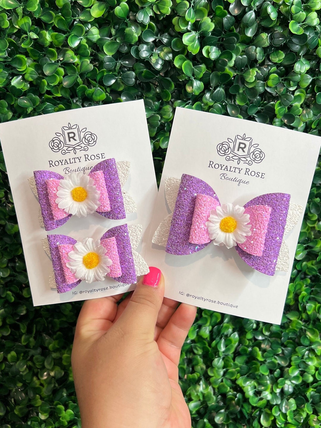 Purple & Pink Glitter Daisy Hair Bow, Purple Daisy Pigtails, Daisy ...