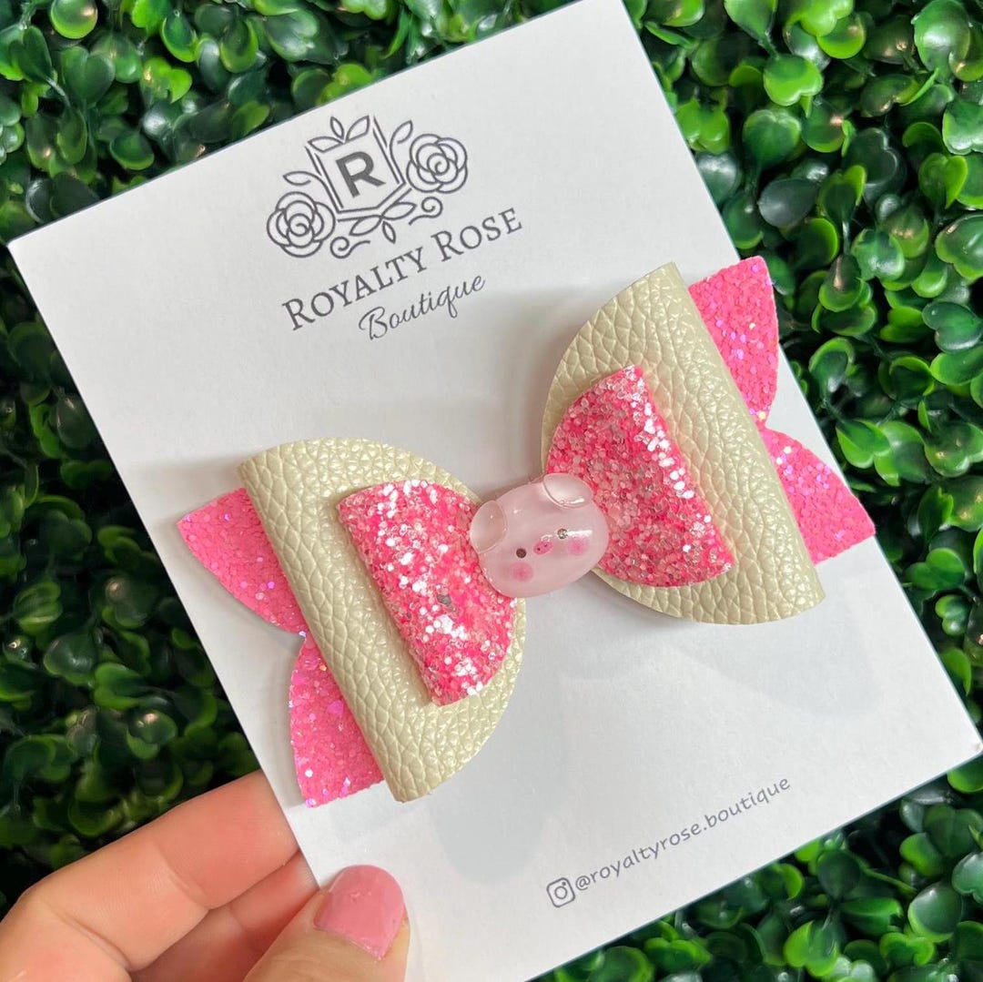 Pink Pig Chunky Glitter Hair Bow, Pig Pigtails, Pig Faux Leather ...