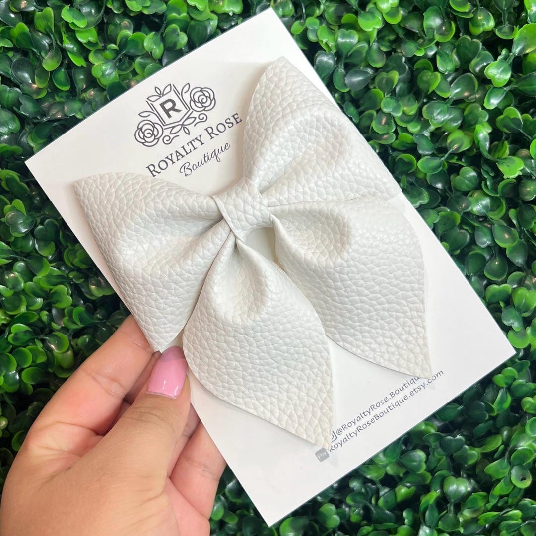 White Faux Leather Sailor Bow, White Pinched Bow, Vegan Leather Hair ...