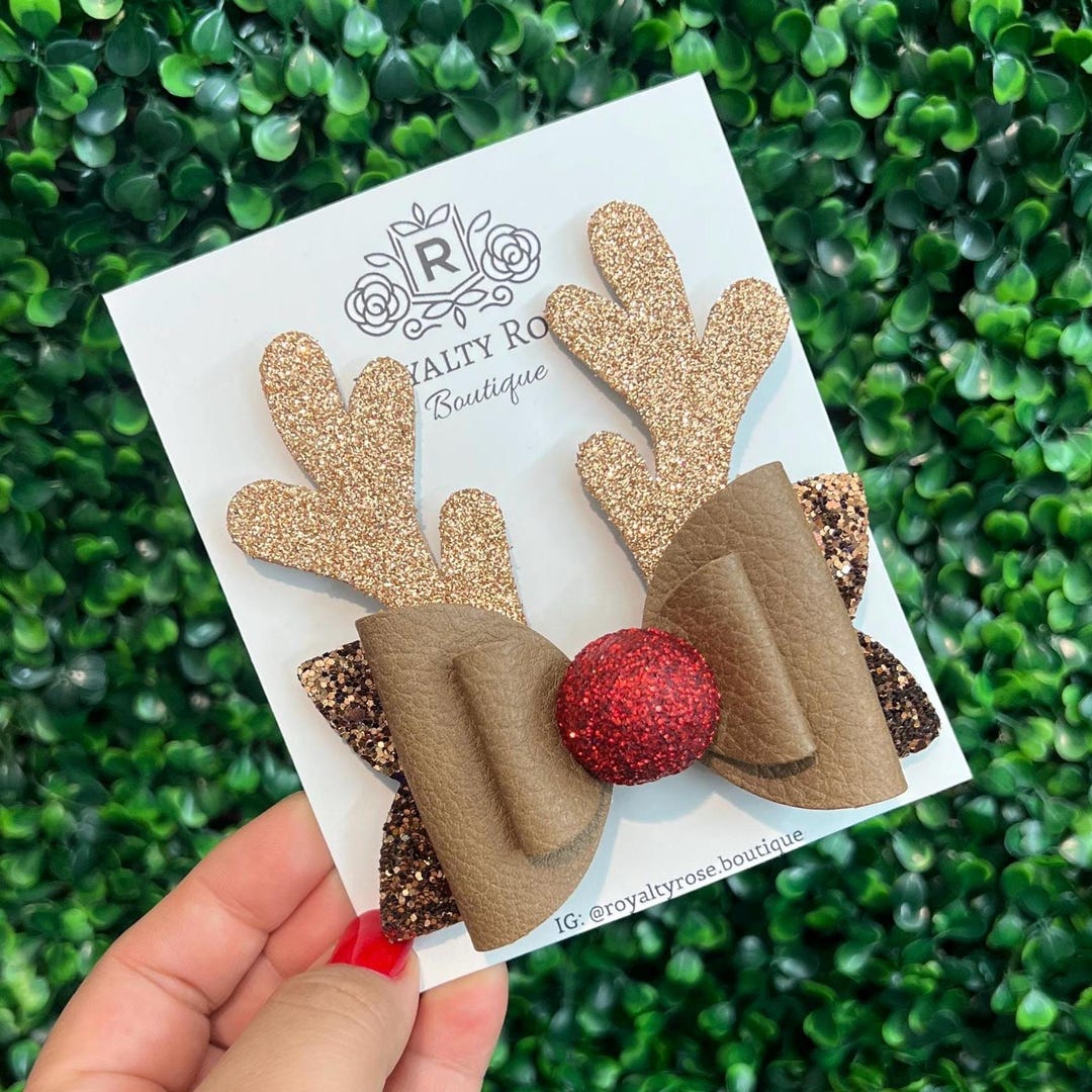 Brown Rudolph Reindeer Hair Bow, Red Nose Reindeer Accessory, Holiday ...