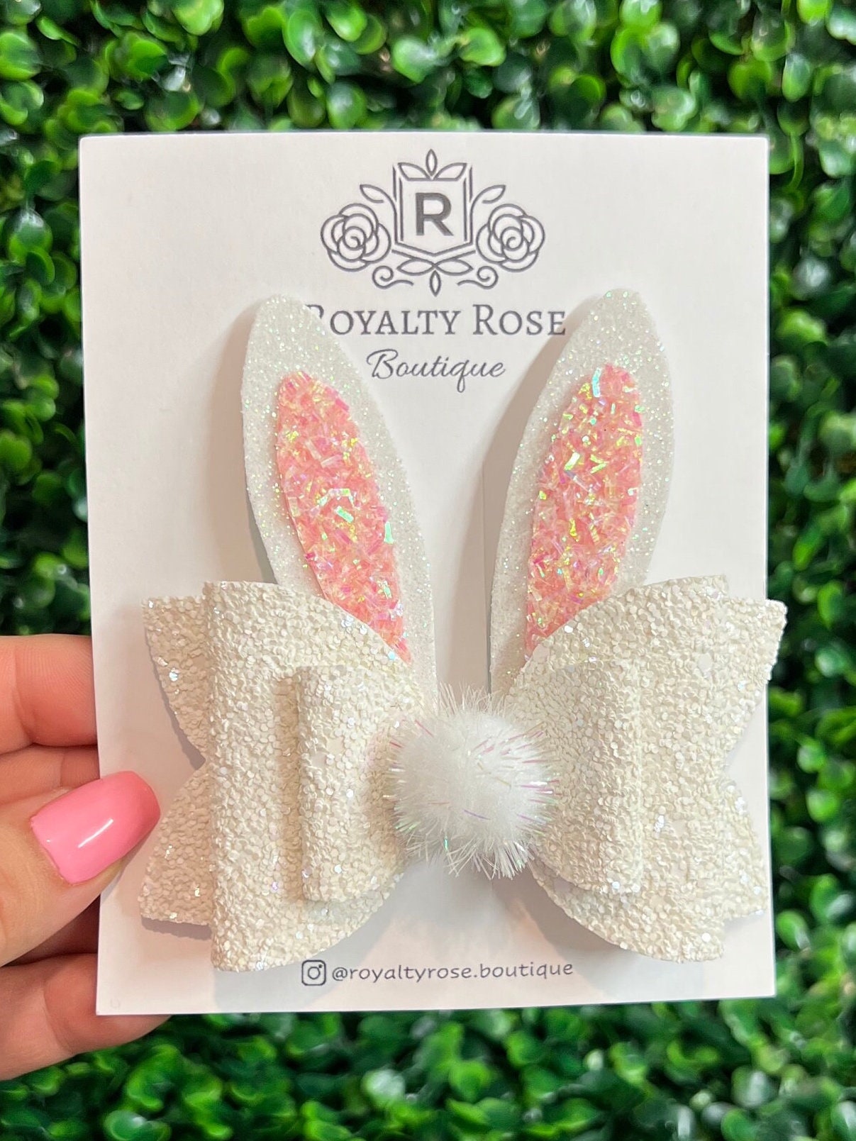 White Glitter Spring Easter Bunny Ears Hair Bow, Easter Bunny Bows ...