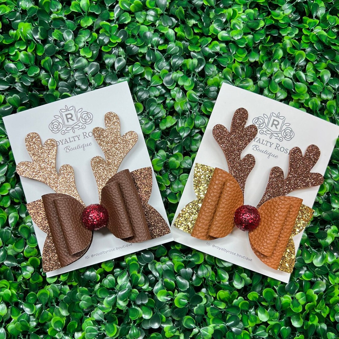 Brown Rudolph Reindeer Hair Bow Red Nose Reindeer Accessory - Etsy