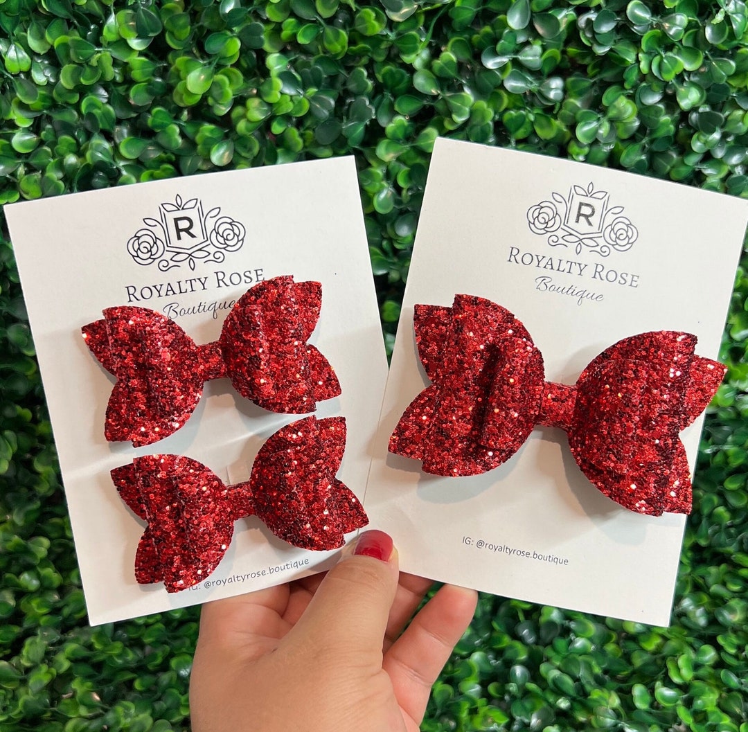 Valentine's Day Red Chunky Glitter Bow, 4th of July Bow, Red Glitter ...