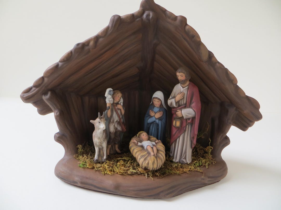 Small Ceramic Nativity Stable With Figures - Etsy