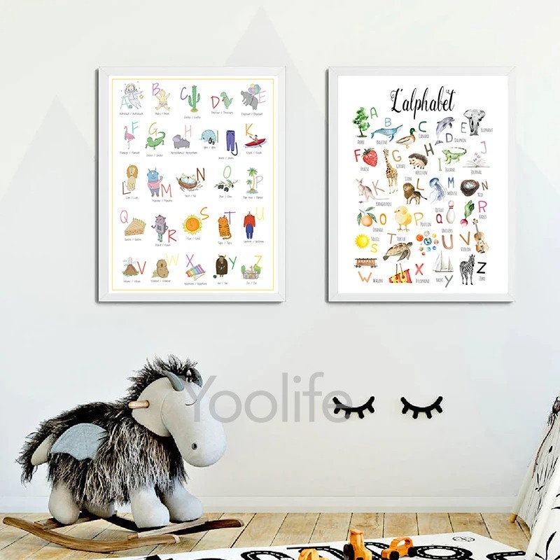 English French Bilingual Alphabet Poster Prints Nursery Wall Decor ABC ...