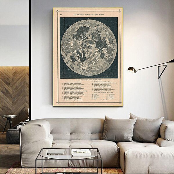 Vintage Full Moon Map Canvas - Etsy