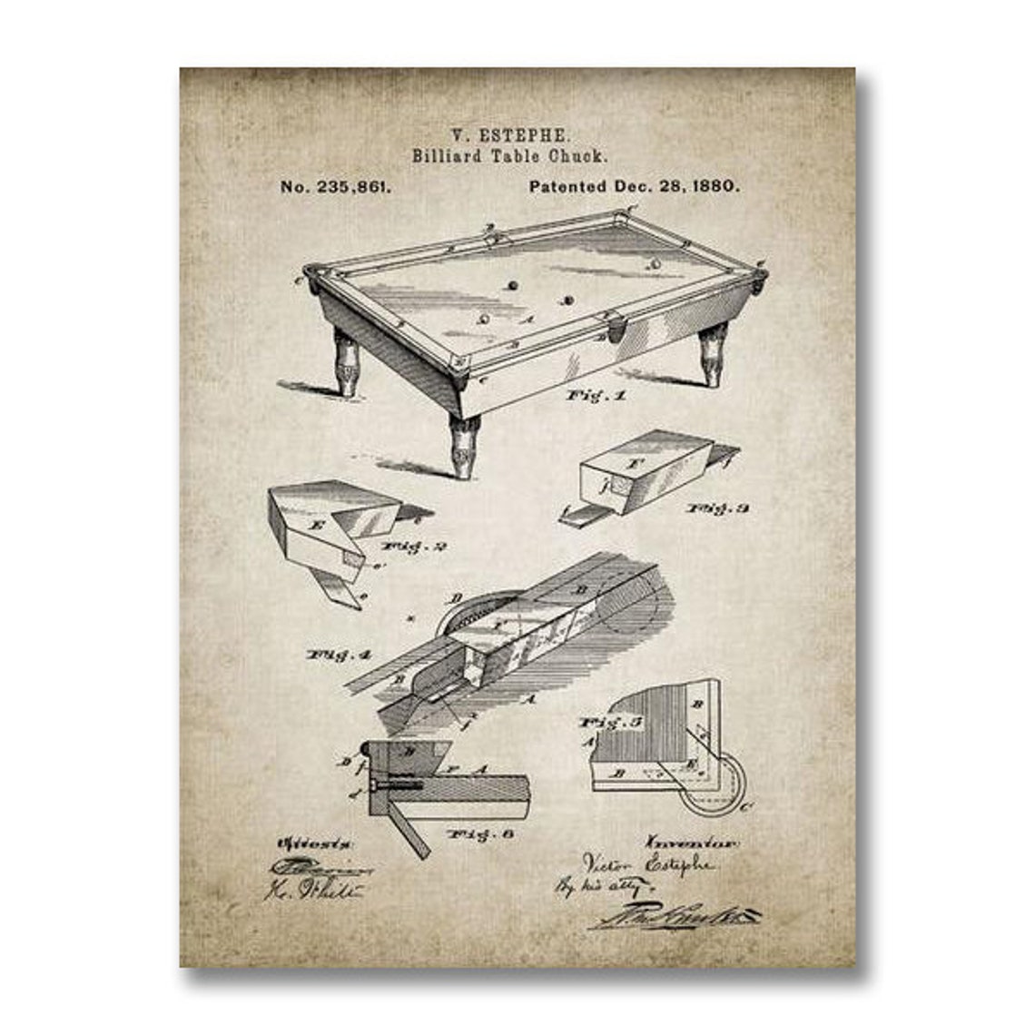 Snooker Cue Pool Table Blueprints Canvas Art Painting Billiards Patent ...