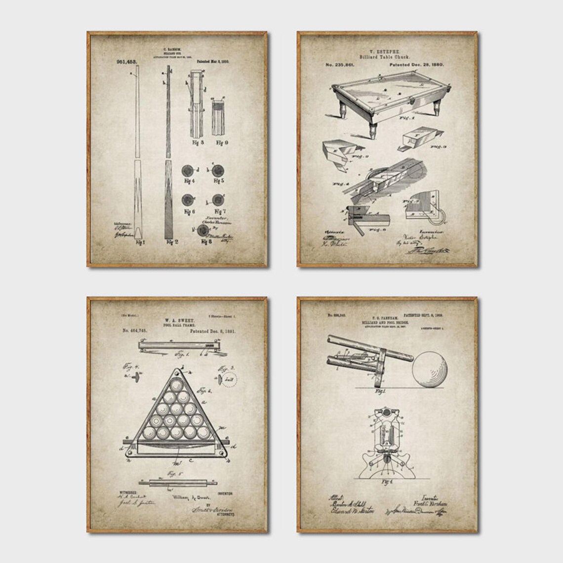 Snooker Cue Pool Table Blueprints Canvas Art Painting Billiards Patent ...