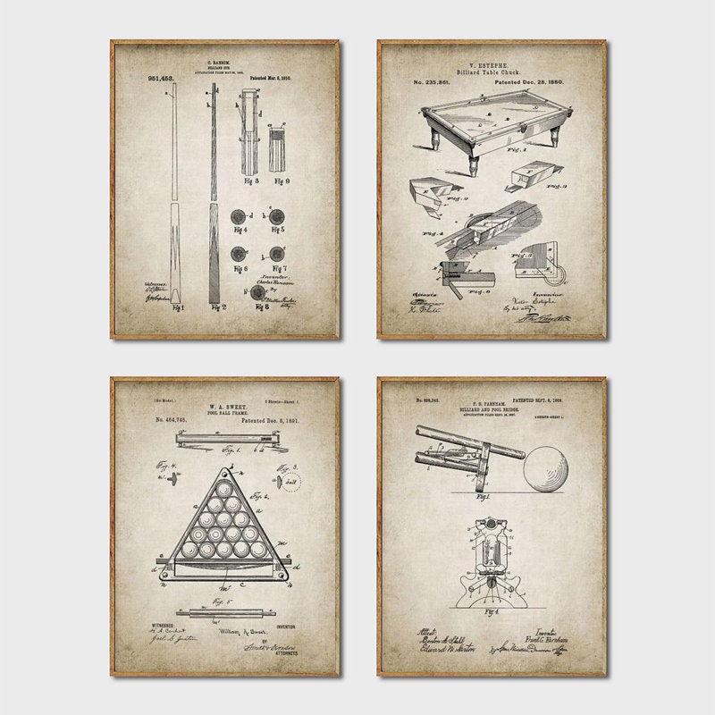 Snooker Cue Pool Table Blueprints Canvas Art Painting Billiards Patent ...