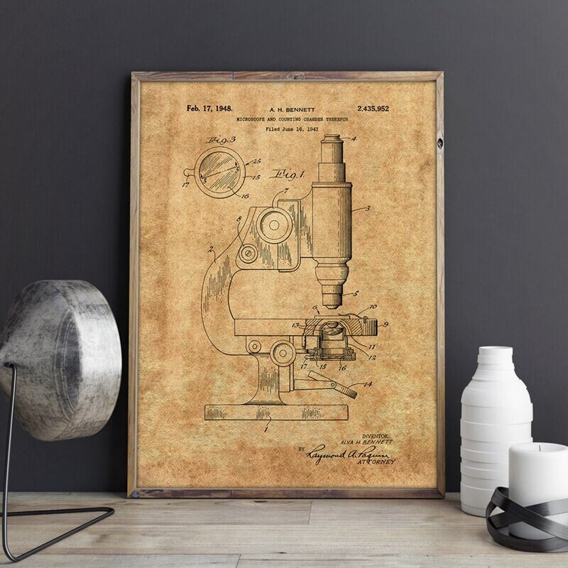 Microscope Patent Microscope Wall Art Print Chemistry Posters Science ...