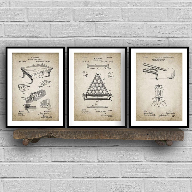 Snooker Cue Pool Table Blueprints Canvas Art Painting Billiards Patent ...