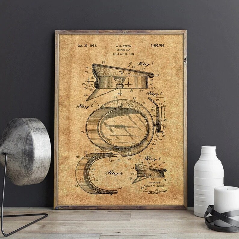 Police Hat Patent Prints Law Enforcement Wall Art Police Office Posters ...