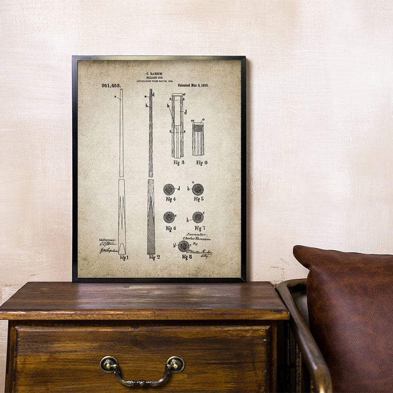 Snooker Cue Pool Table Blueprints Canvas Art Painting Billiards Patent ...
