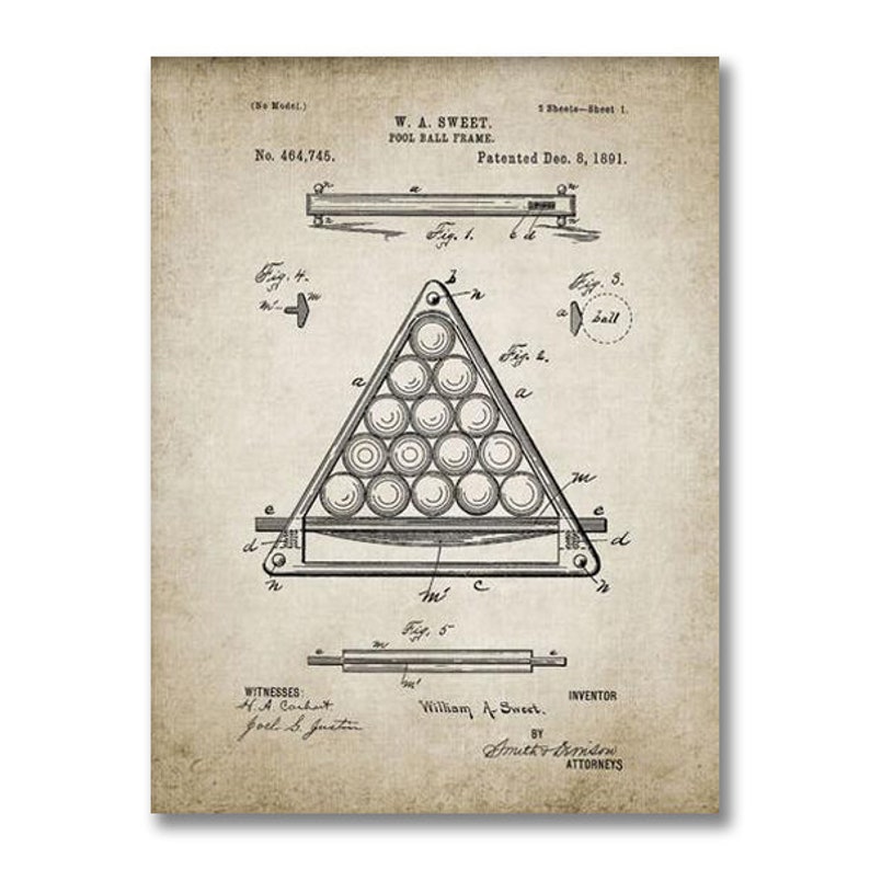 Snooker Cue Pool Table Blueprints Canvas Art Painting Billiards Patent ...