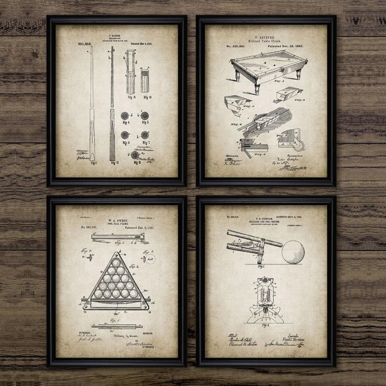 Snooker Cue Pool Table Blueprints Canvas Art Painting Billiards Patent ...