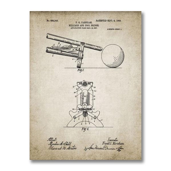 Snooker Cue Pool Table Blueprints Canvas Art Painting Billiards Patent ...
