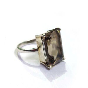 Rectangular Smokey Topaz Ring Emerald Cut Gemstone Ring - Etsy
