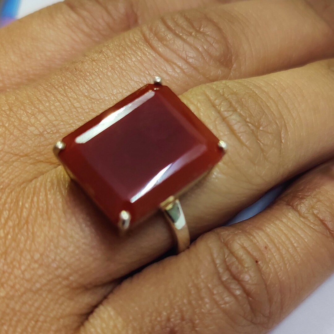 Emerald Cut Red Onyx Ring: Statement Gemstone Jewelry - Etsy