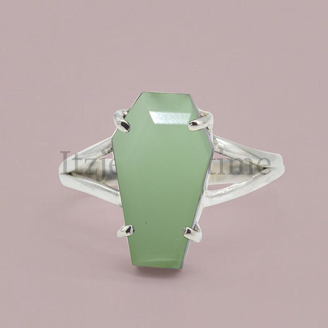 Chalcedony Ring, Coffin Ring, Sterling Silver Ring, Prong Set Ring ...