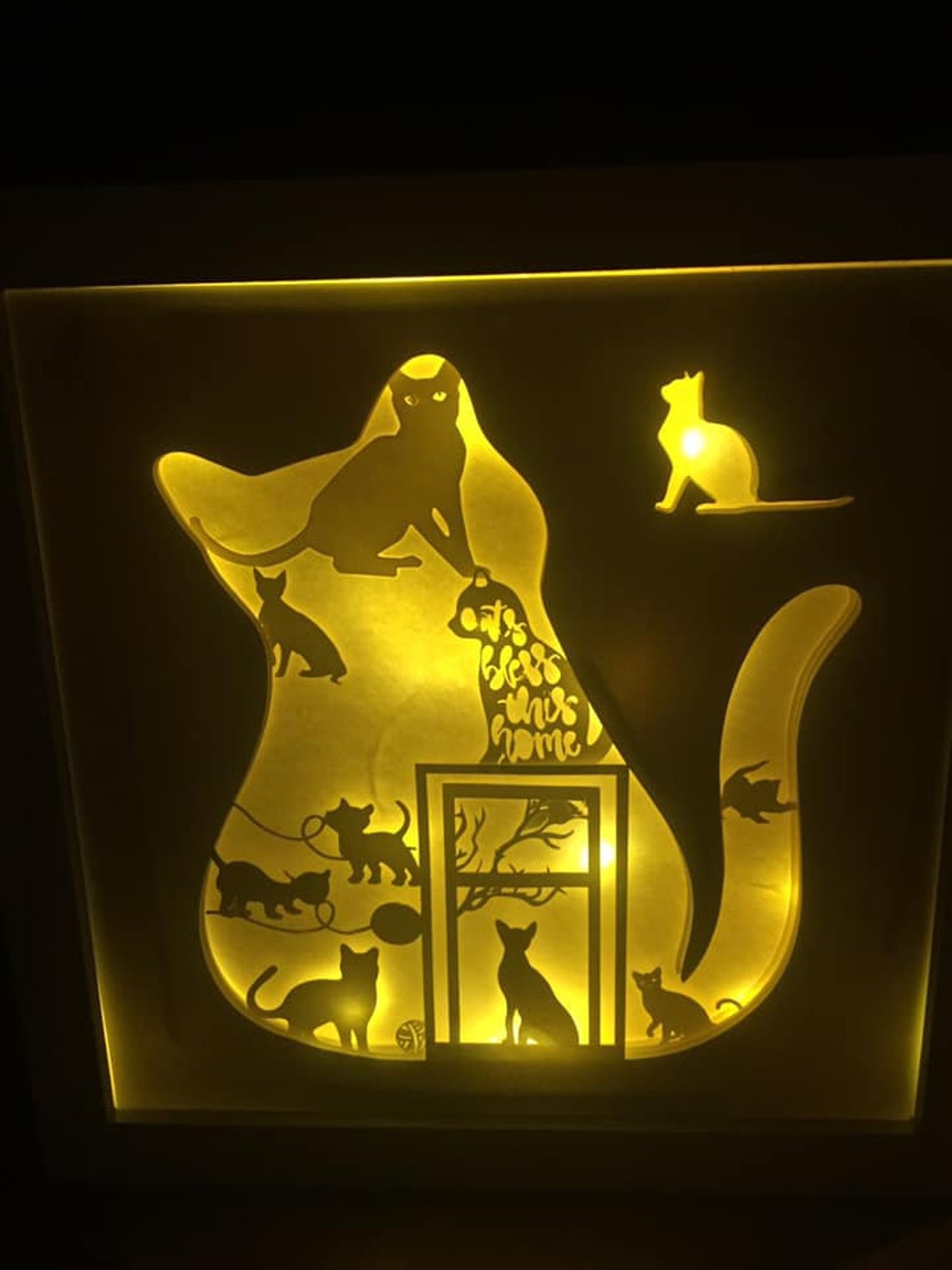 Cat Lovers Lighted Shadow Box With Battery Lights.. Perfect Gift for ...