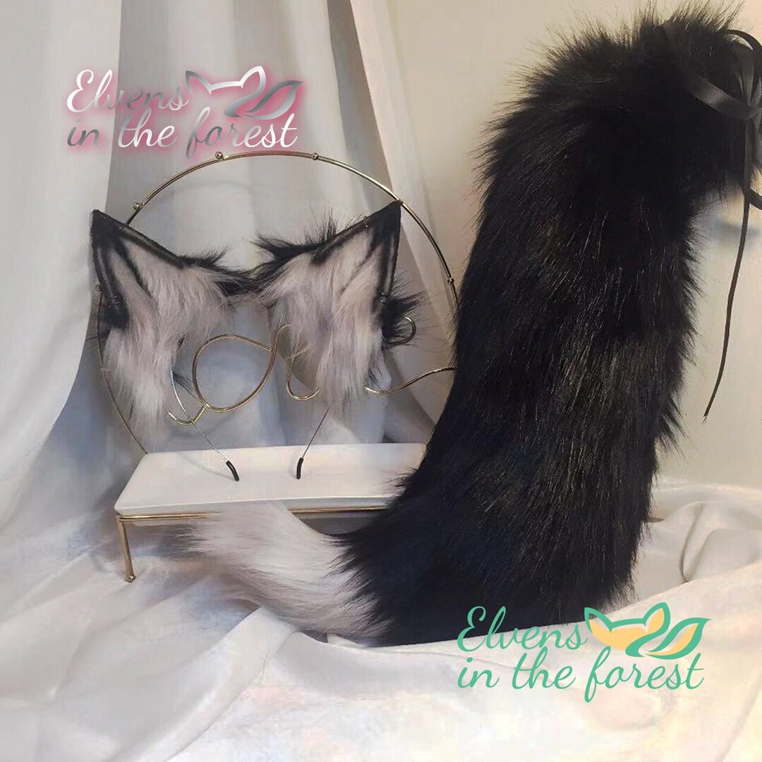 Plush Black Wolf Ears and Tail, Realistic Wolf Ears, Fluffy Wolf Tail ...