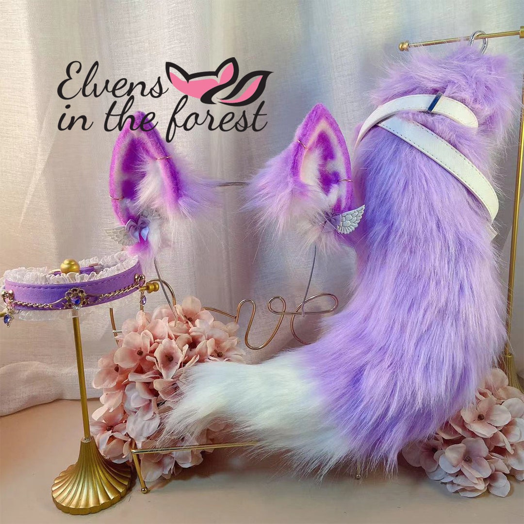 Purple Fox Tail Fox Ears and Collars COSPLAY Butt Plug Handmade Animal ...