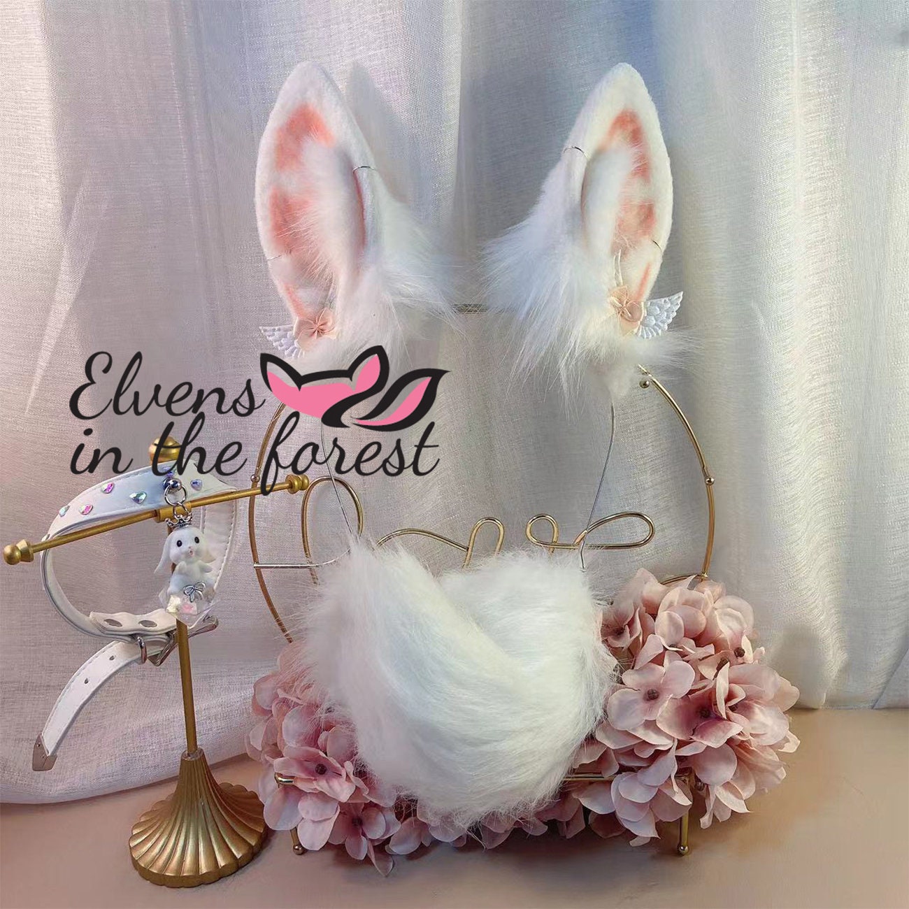 Jade Rabbit Tail White Rabbit Ears and Collar-cosplay-butt - Etsy
