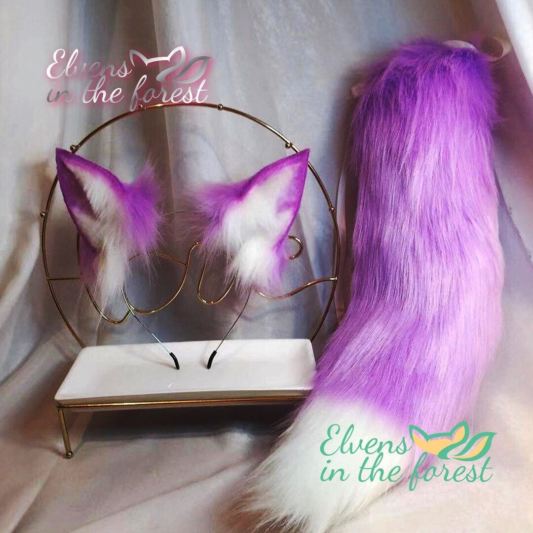 Myth Purple Fox Ears and Fox Tail Plush Fox Ears Purple Fox - Etsy