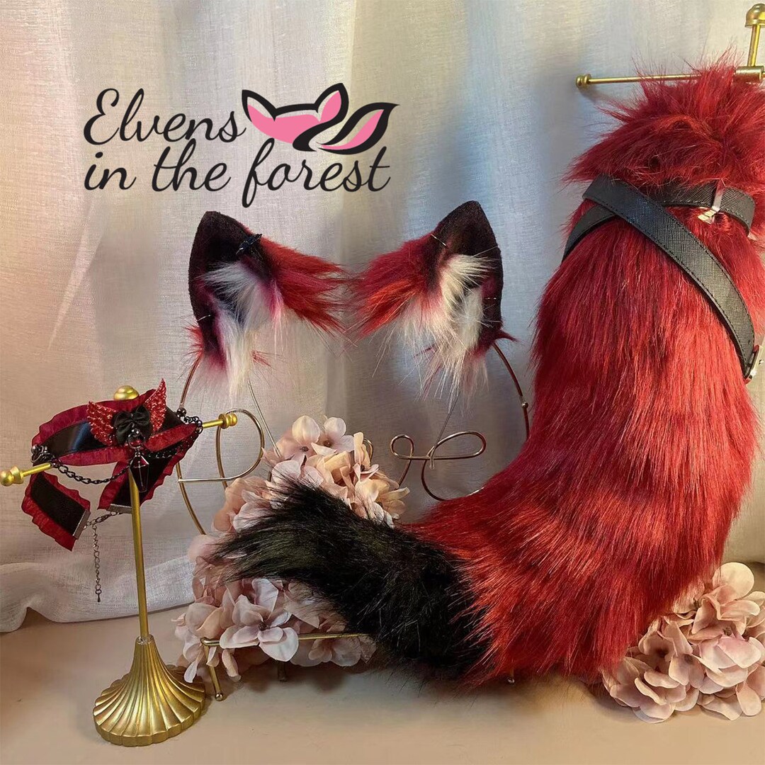 Blood Wolf Tail Red Wolf Ears and Collars COSPLAY Butt Plug Handmade ...