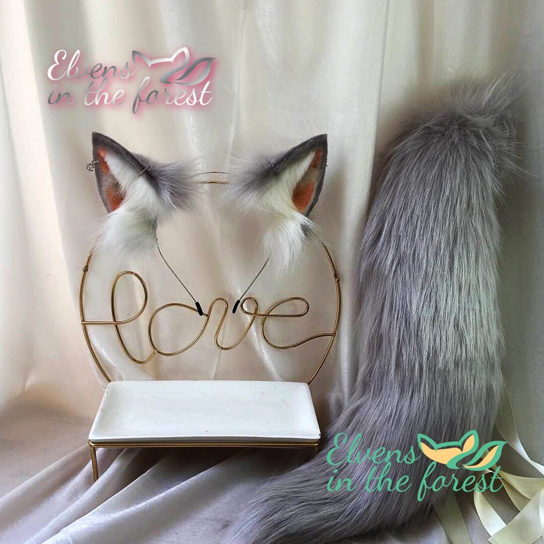 Realistic Gray Wolf Ears and Tail Plush Wolf Ears Fluffy - Etsy