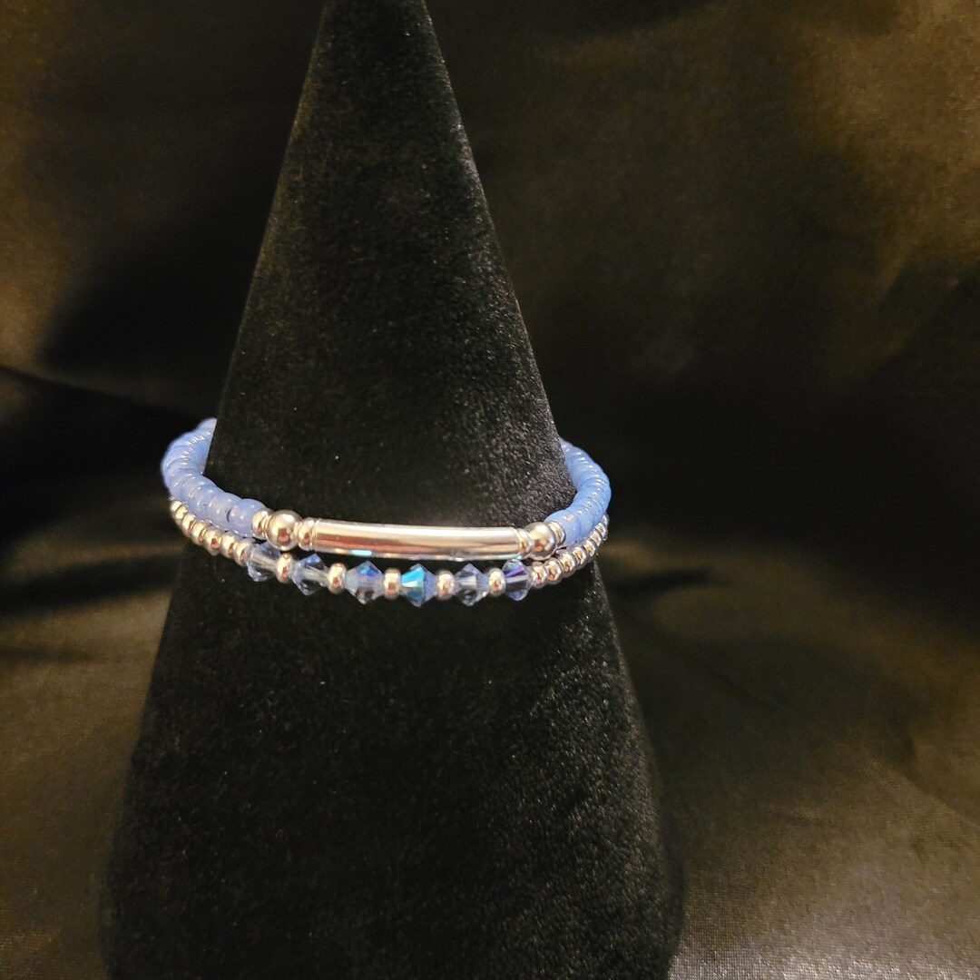 Indigo Blue, Sterling Silver and Austrian Crystal Stretch Stacking ...