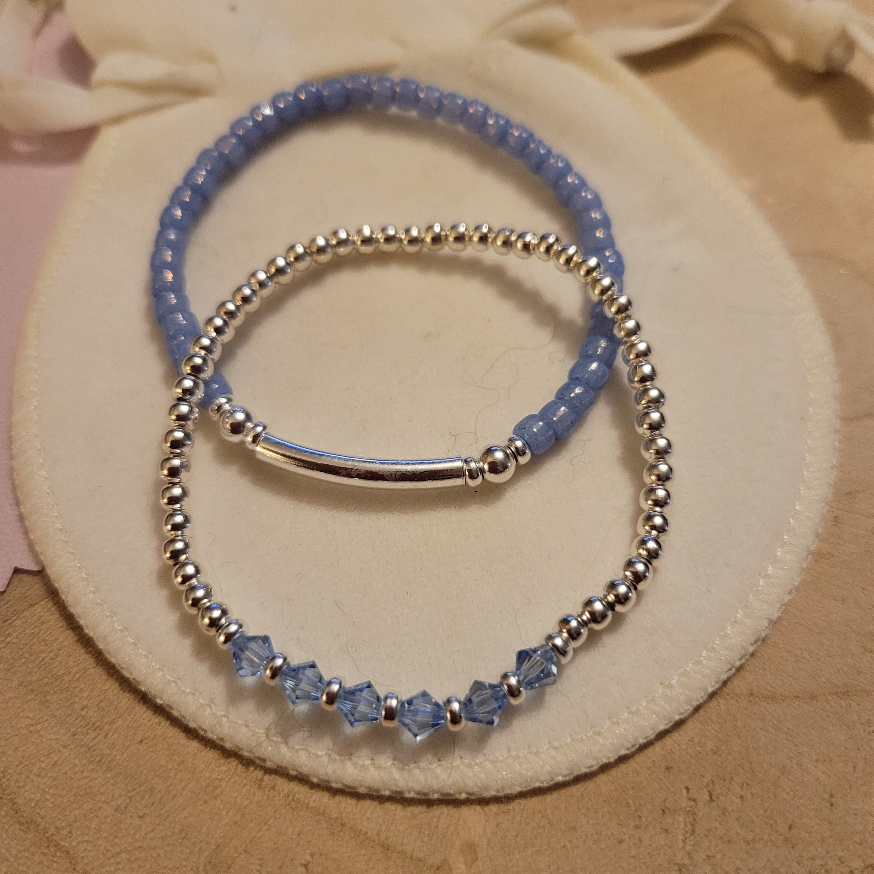 Indigo Blue, Sterling Silver and Austrian Crystal Stretch Stacking ...