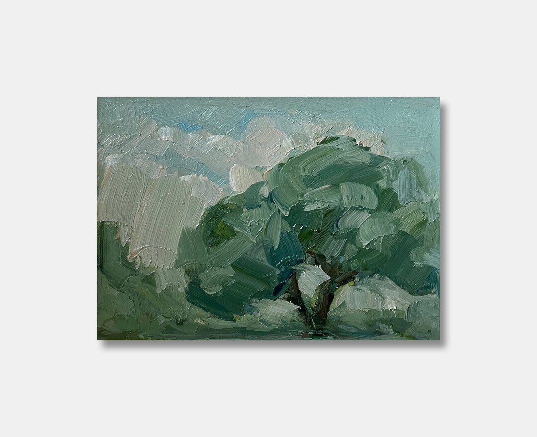 Vintage Impasto Original Oil Painting: Landscape Tree Art, Nature Decor ...