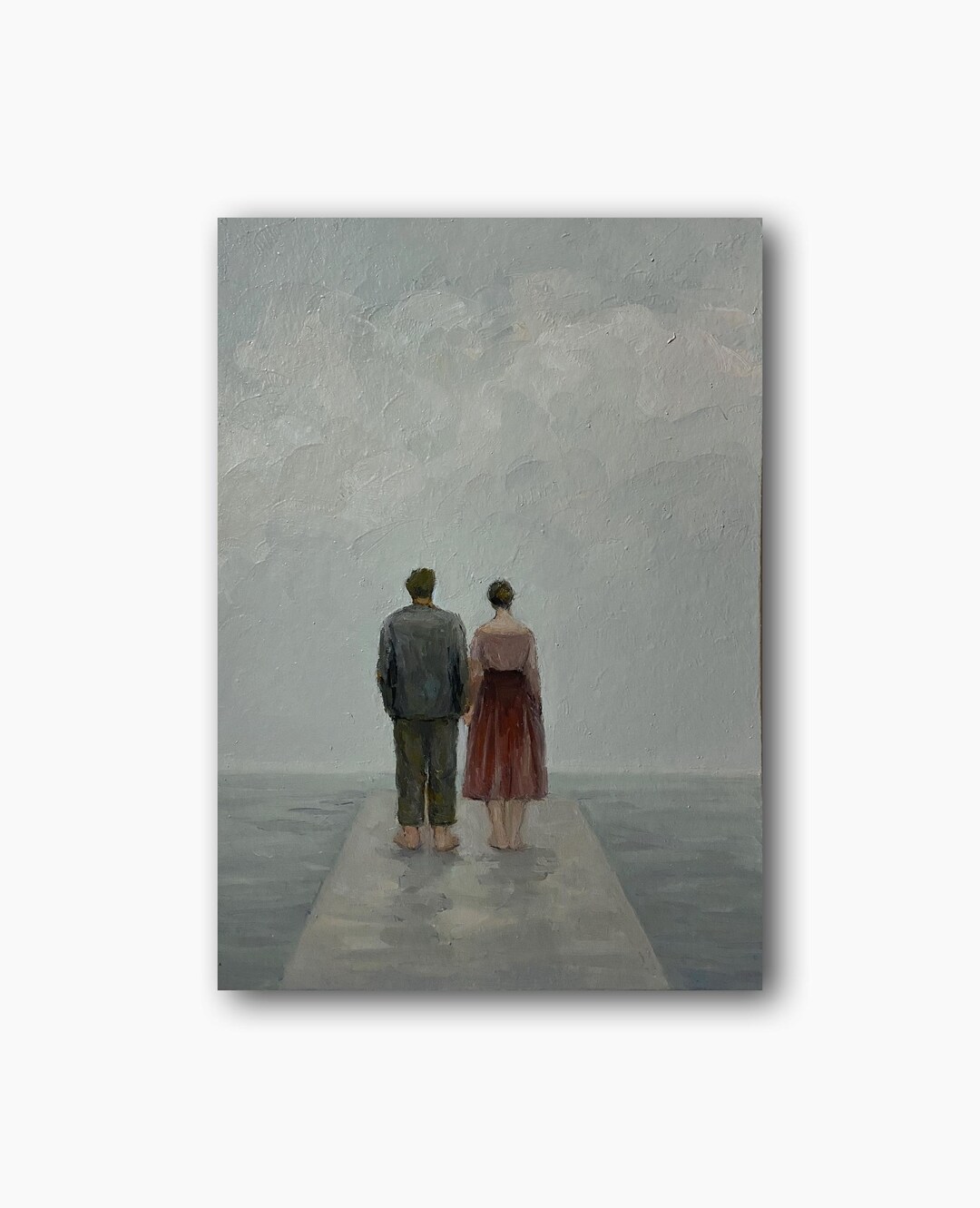 Boy With Girl Back Original Oil Painting Couple Love Sea Wall Art ...
