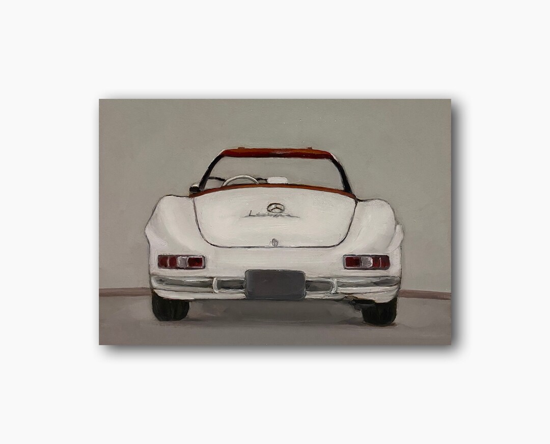 Mercedes Art White Car Portrait Original Oil Painting Convertible Room ...