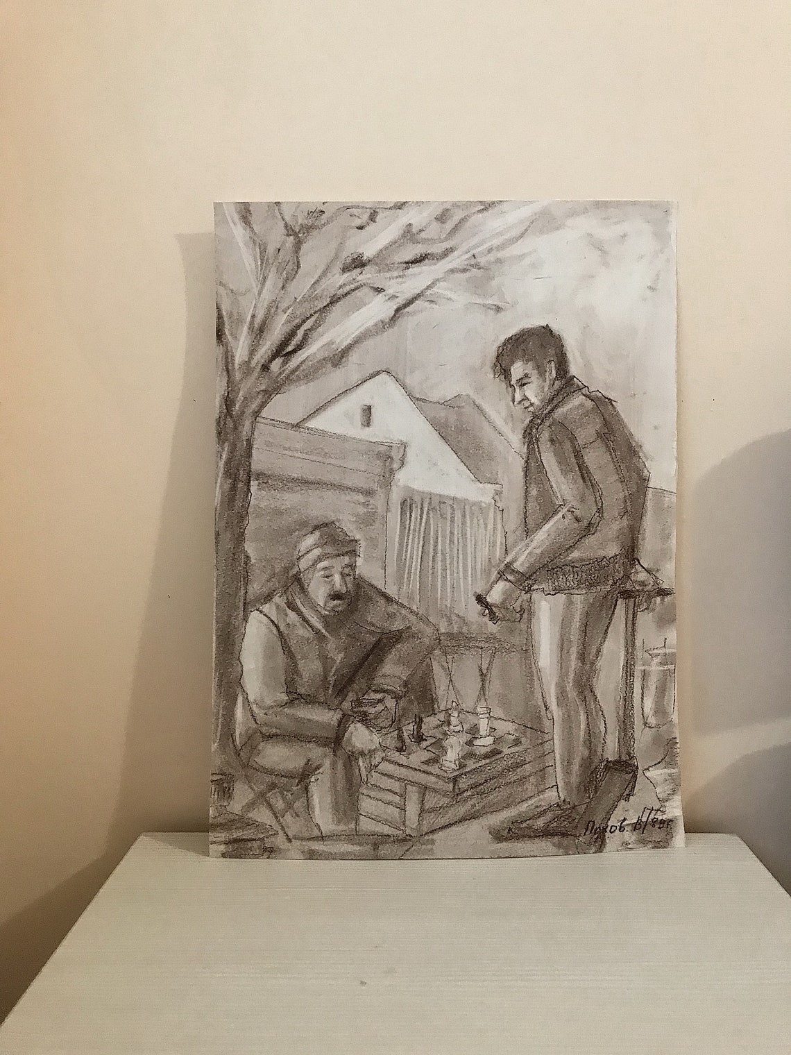 Vintage People Original Drawing Men Wall Art Friends Playing - Etsy