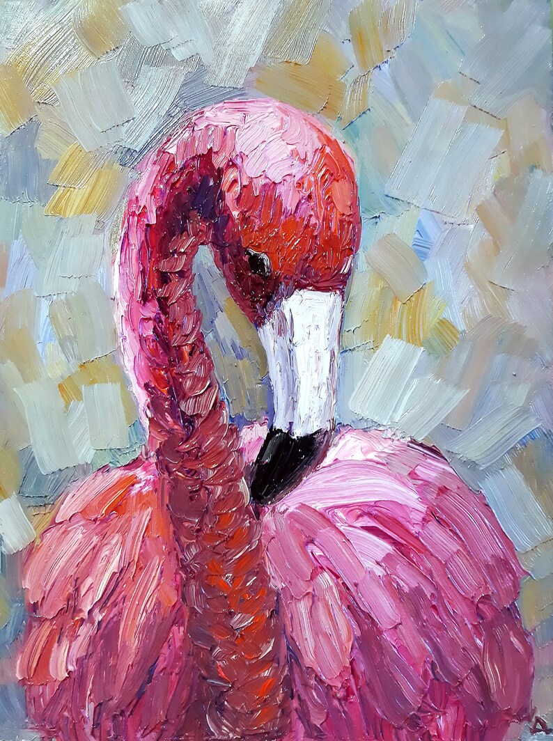Flamingo Original Oil Painting Pink Bird Portrait Wall Art - Etsy