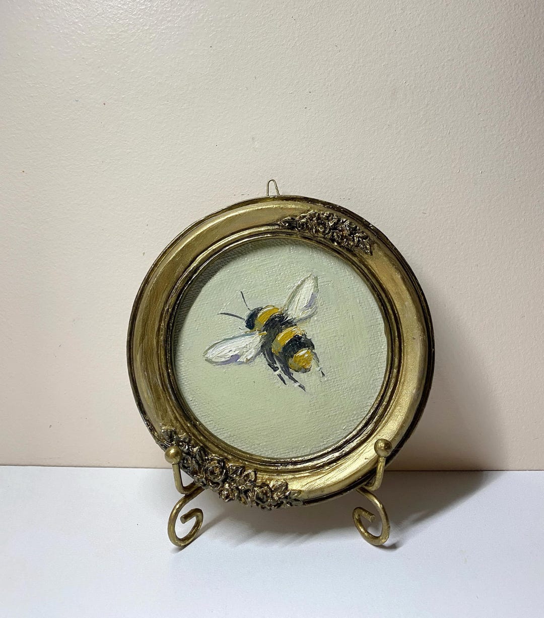 Bee Miniature Vintage Bumblebee Original Oil Painting Insect Art Small ...