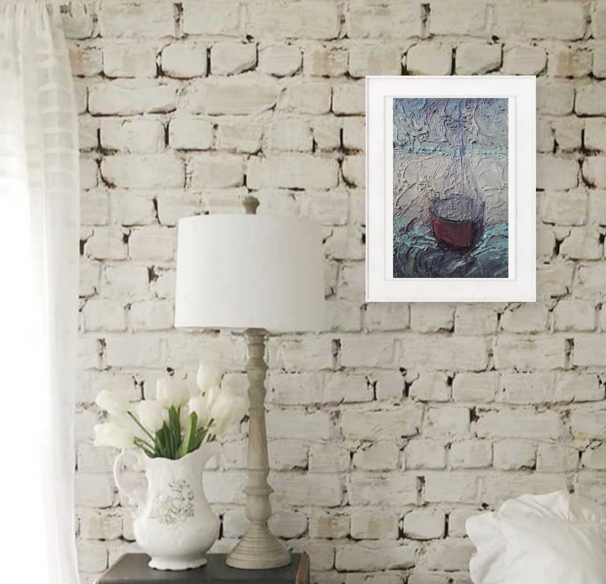 Ozean Original Ölgemälde Segelboot Wand Kunst Mini Boot Seelandschaft ...
