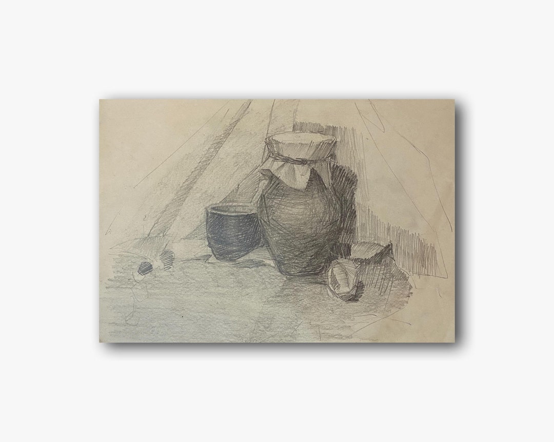 Vintage Still Life Drawing: Original 1960s Graphite Art - Etsy